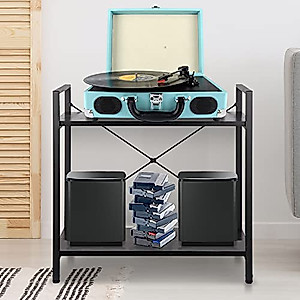 SUPER DEAL 2 Tier Small Bookshelf for Small Space,Industrial Shelving Unit for Bedroom, Living Room and Home Office, Black