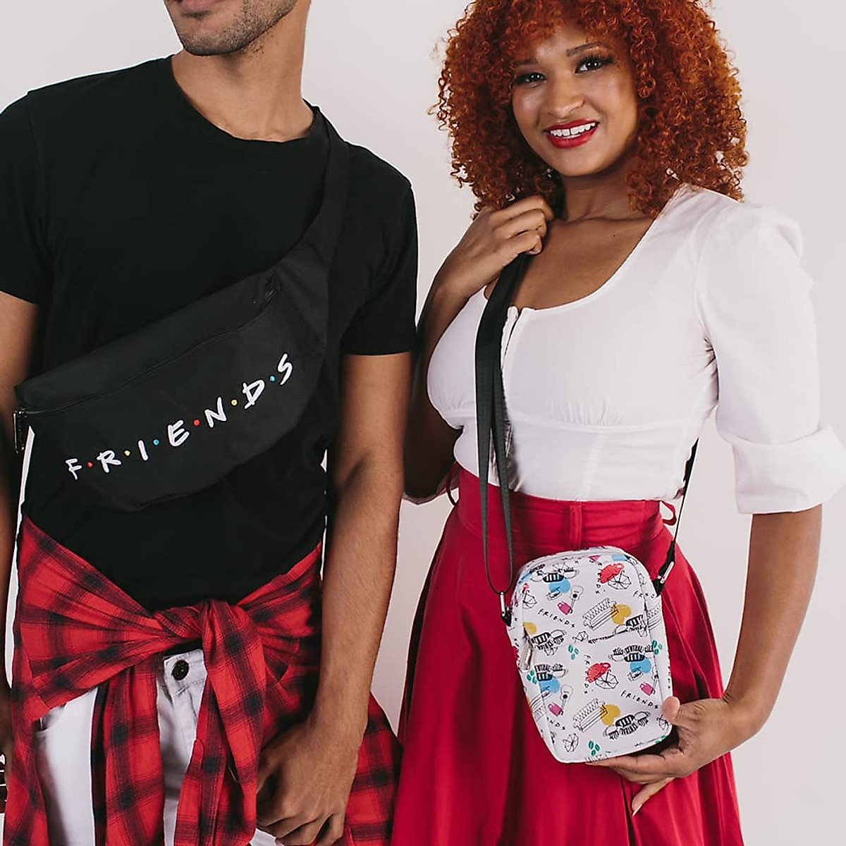 Buckle Down Friends Bag, Cross Body, Television Show Outline Icons Collage, White, Vegan Leather