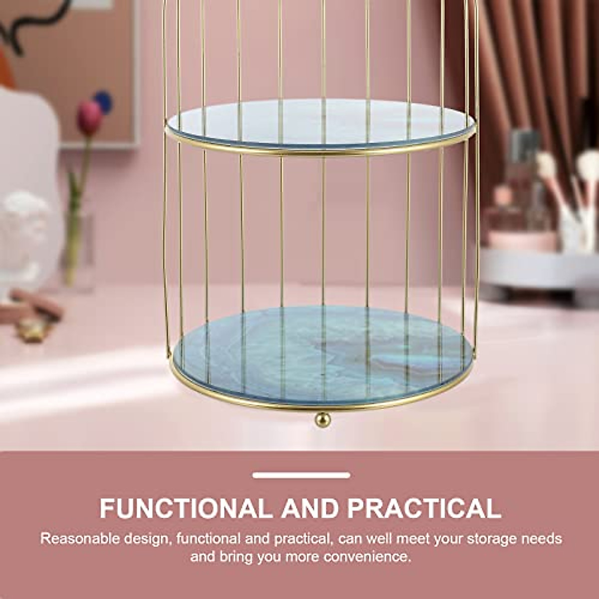 Minkissy Makeup Organizer Cosmetics Iron Storage Rack Bathroom Countertop Organizer, Birdcage Shape- Cosmetic Rack Double Layer