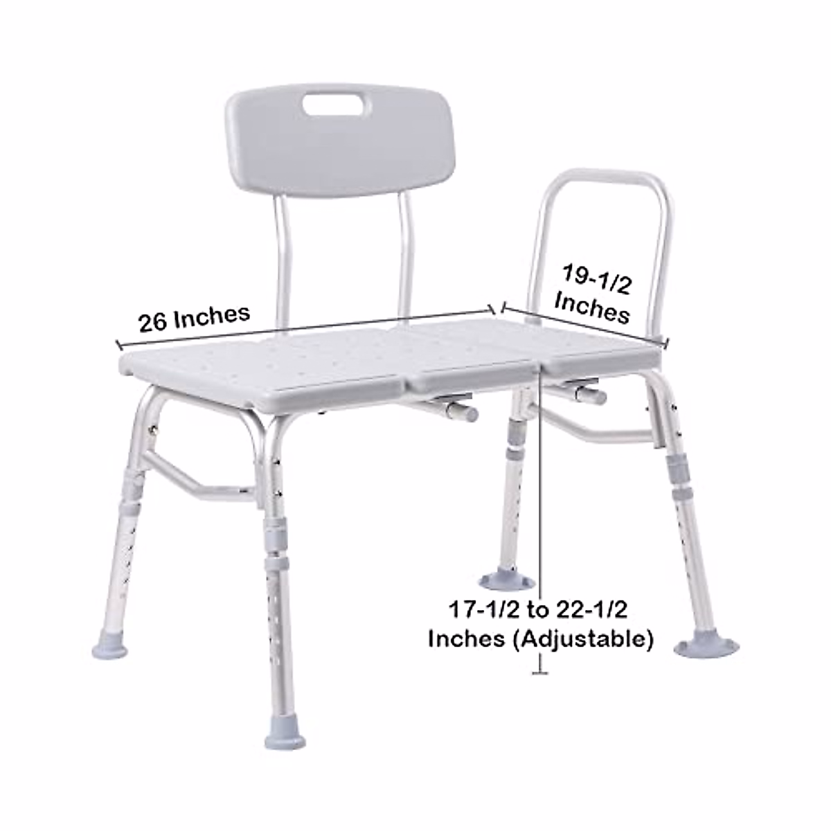 McKesson Transfer Bench for Bathtubs, Aluminum, Adjustable Height, 17.5 in to 22.5 in, Up to 400 lbs, 1 Count