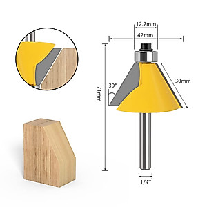 WSOOX 5PCS Chamfer Router Bits with 1/4" Shank Bevel Edge Forming Router bits (11.25°,15°,22.5°,30°,45°.)