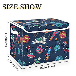 Krafig Spaceship Galaxy Outer Space Decorative Storage Box with Lid Large Bins Baskets Foldable Cube Organizer Collapsible Containers for Organizing, Toy, Home, Shelf, Closet