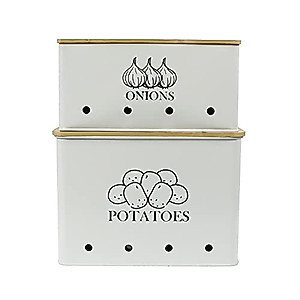 Gdfjiy Potato Onion Kitchen Storage Canisters,Storage Bin For Kitchen 2 Pack Set,potatoe, Potato Storage Box，storage And Long Shelf Life With Aerating Tin Storage Holes-white