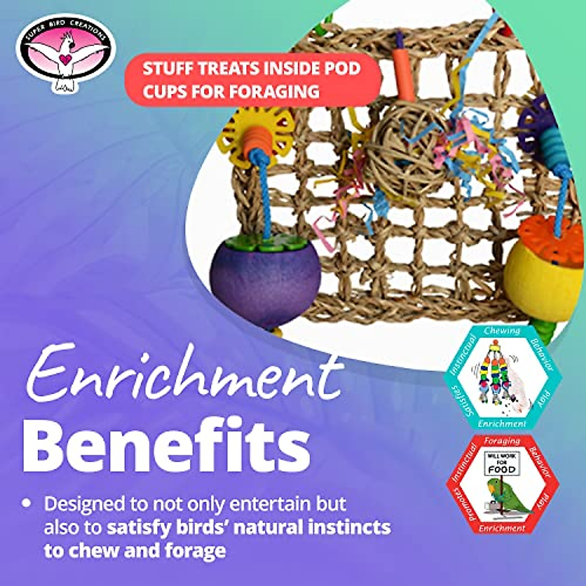 Super Bird Creations SB965 Mini Seagrass Foraging Wall Bird Toy, Small/Medium Bird Size, 8" x 7" x 4"