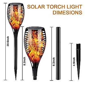 IYUTINA Outdoor Solar Lights for Yard, Torch Lights with Flickering Flame Christmas Decoration Waterproof Patio Backyard Garden Decor Auto On/Off Dusk to Dawn Dancing Fire Lights for Outside, 1 Pack