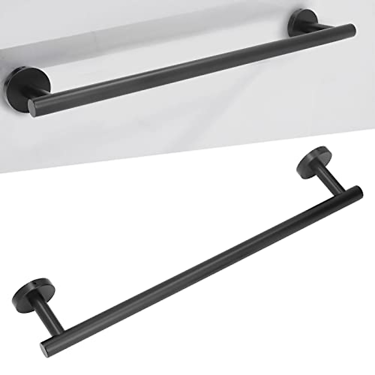 Towel Bar for Bathroom, 304 Stainless Steel Towel Holder, 45cm Matte Black Towel Rack, Nail Free Punch Single Rod Towel Rack, Simple and Stylish Black Towel Bar for Bathroom Kitchen
