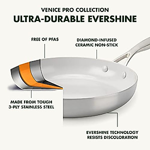 GreenPan Venice Pro Tri-Ply Stainless Steel Healthy Ceramic Nonstick 8" and 10" Frying Pan Skillet Set, PFAS-Free, Multi Clad, Induction, Dishwasher Safe, Oven Safe, Silver