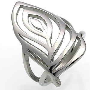 Jude Jewelers Stainless Steel Leaf Flower Style Chunky Curb Wedding Promise Statement Wrap Style Ring (Silver, 9)