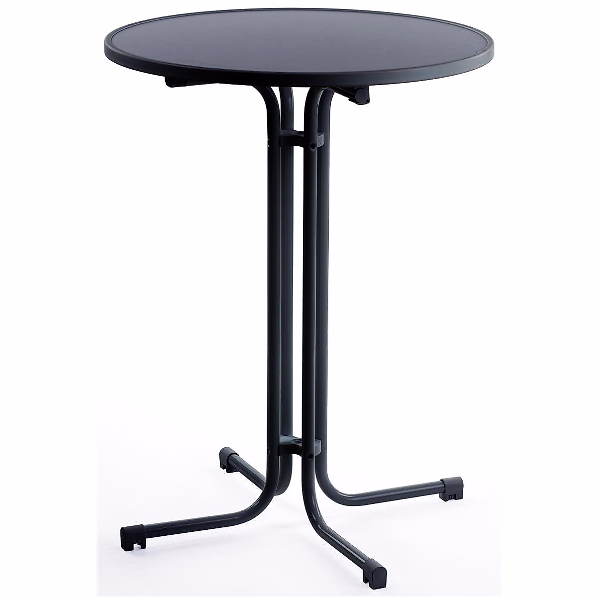 Displays2go 31.5 Inch Round Highboy Table with MDF Top, 42.25 Inch Pub Table with Folding Design (Black)
