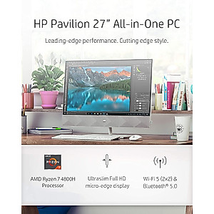 HP Pavilion All-in-One 27-d0230z, AMD Ryzen 7 4800H 16 GB DDR4 1TB HDD 256GB PCIe NVMe M.2 SSD 27" Diagonal FHD Display, Windows 11 Home