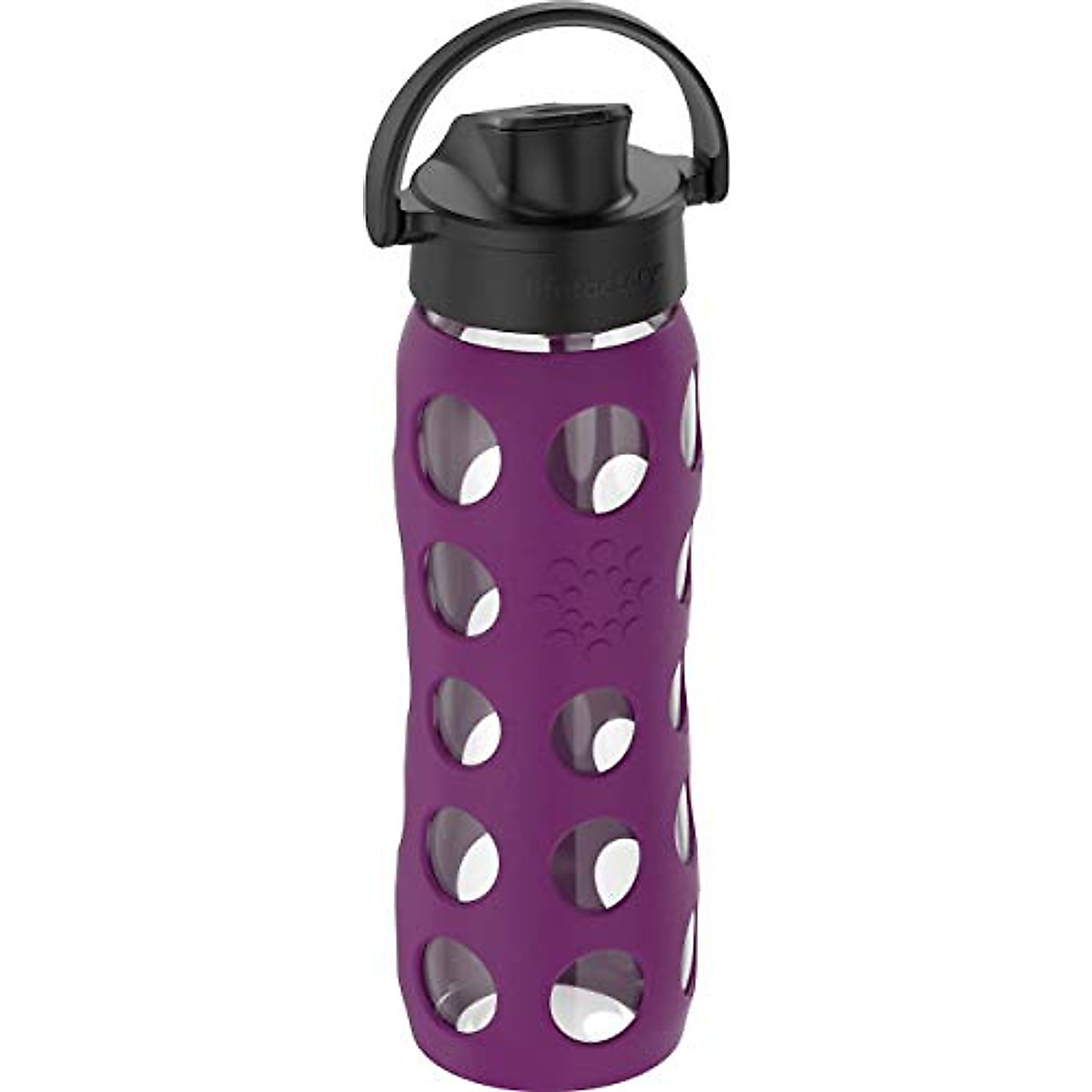 Lifefactory 22-Ounce Glass Water Bottle with Active Flip Cap and Protective Silicone Sleeve, Plum