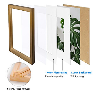 Egofine 11x14 Picture Frame Display Pictures 5x7/8x10 with Mat or 11x14 Without Mat Made of Solid Wood Covered by Plexiglass for Table Top Display and Wall Mounting Photo Frame, Light Brown