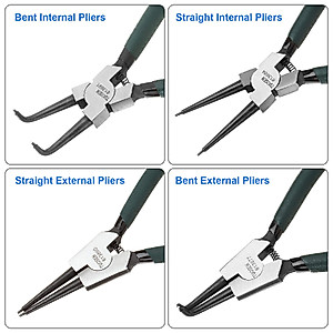 4 Piece 7 Inch Internal/External Snap Ring Pliers Set Heavy Duty Circlip Pliers Kit Straight/Bent Jaw Pliers for Ring Remover Retaining and Remove Hoses