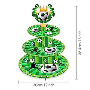 LJCL 2PCS 3-Tier Soccer Cupcake Stand and Dessert Tower, Football Cupcakes Stand Reusable Kid Birthday Baby Shower Sports Theme Party Supplies Dessert Stand, 12X15in