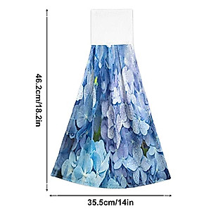 xigua Blue Hydrangea Kitchen Towels Set of 2, Hanging Hand Towels with Loop Soft Absorbent Durable for Bathroom Kitchen Decor