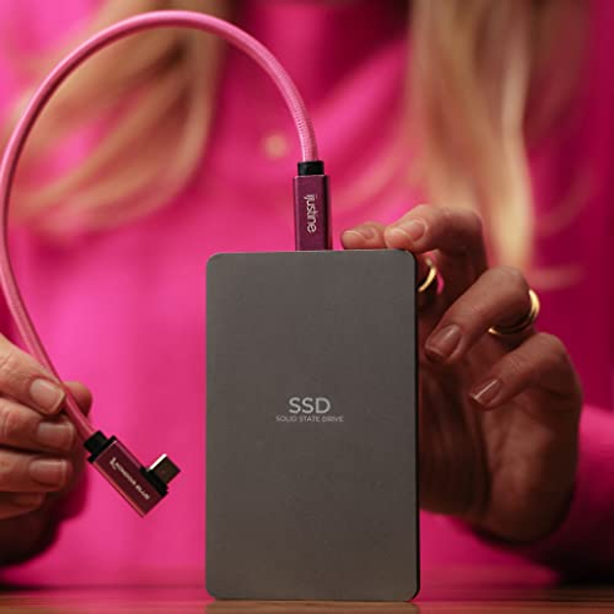 KONDOR BLUE X iJustine Pink Braided USB-C to USB-C Right Angle | USB 3.1 Gen 2 | 10Gb/s Data Transfer Speeds | 100W Charging | 6FT