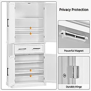 Topeakmart 72" Kitchen Storage Cabinet with Large Drawer, Wooden Pantry Cabinet Cupboard with Doors and Adjustable Shelves, Storage Cabinet Organizer for Kitchen, Dinning Room, Living Room, White