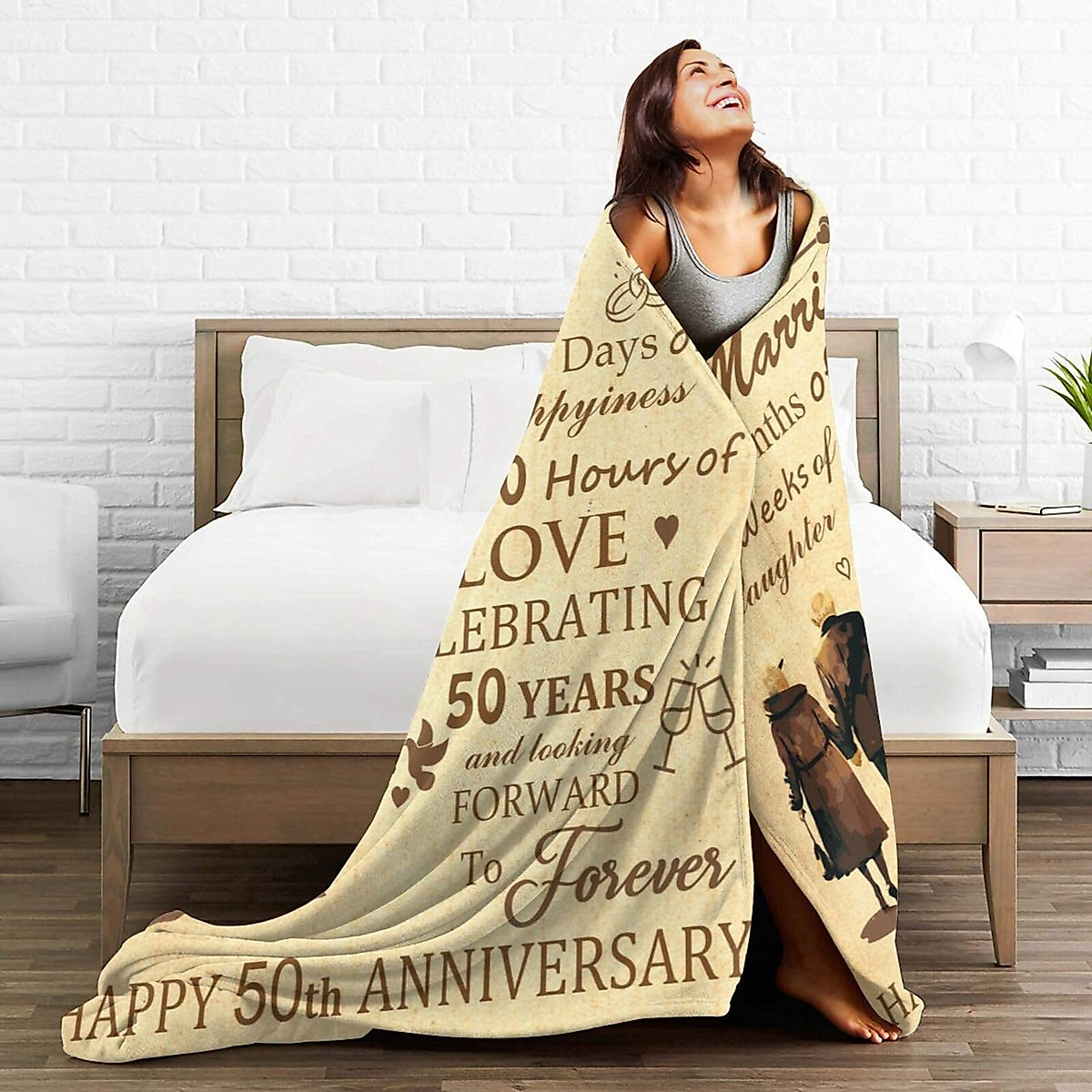 YANGZHI Happy 50th Wedding Anniversary Throw Blanket Home Decorative Love Blanket for Him Her Regalo Aniversario Couples