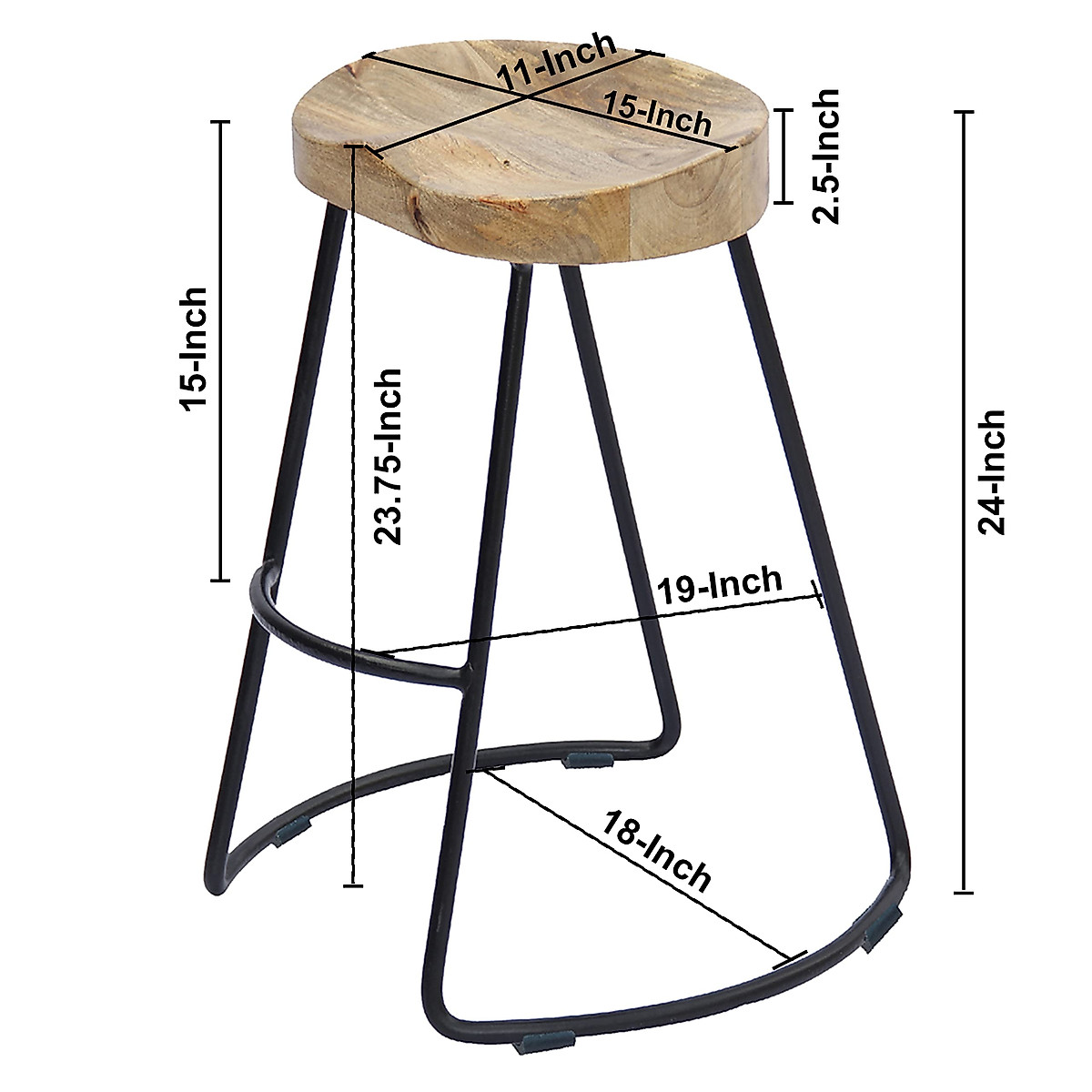 The Urban Port Wooden Saddle Seat Barstool with Tubular Metal Base, Small, 24-Inch