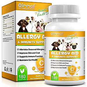 Allergy Support for Dogs, 180PC Allergy Aid Chewable Tablets for Seasonal Allergy, Supports Immune Function, Dry & Itchy Skin Relief, Dog Supplement Vitamins Tablets - 180 Tablets/Chicken Flavor