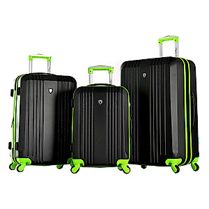 Olympia U.S.A. Apache 3-Piece Expandable Hardside Lightweight Luggage Set with Spinner Wheels, Laptop Compartment Black/Lime