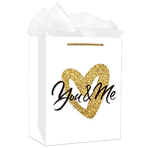 SICOHOME Valentines Day Gift Bag with Clear Window and Handles 11.5" Clear Anniversary Bags with Wrapping Tissue Valentines Gift Bags for Her Him Girlfriend Boyfriend Wife Women Wedding