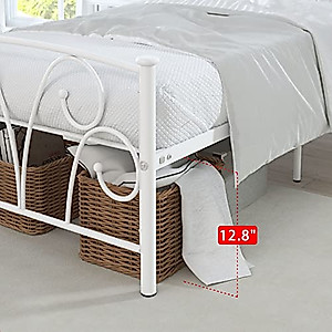 Elephance Twin Bed Frame with Headboard, Metal Platform Bed Frame with 12 Inch Storage Space No Box Spring Needed (White)