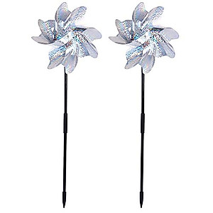 DOITOOL 2pcs Garden Wind Spinner Bird Blinder Pinwheel Windmill Sparkly Holographic Pin Wheel Spinner Outdoor Decoration for Yard Lawn Patios