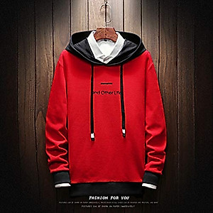 Hoodies for Men Thenlian Men's New Style Simple Cap And Long Sleeve Guard Fashion Japanese Blouse Top(Red, XL)