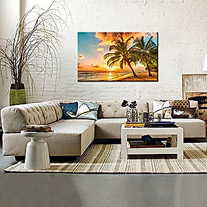 Kreative Arts Canvas Print for Home Decoration - Sunset Seascape Coco Beach Modern Painting Wall Art Picture Print on Canvas Framed and Ready to Hang 20''x30''