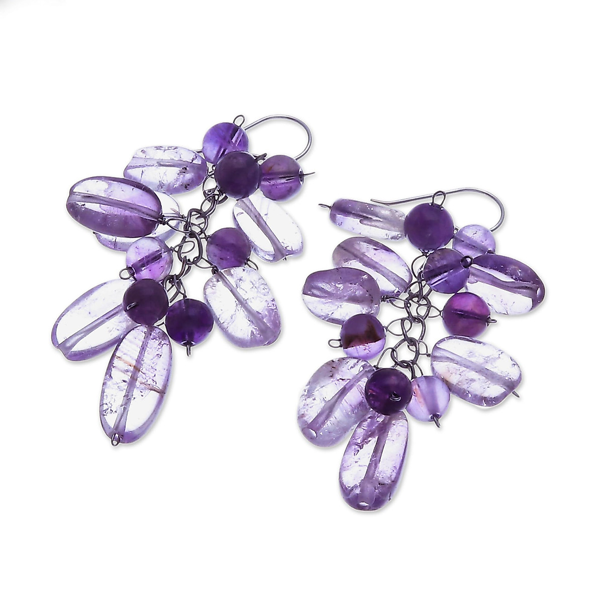 NOVICA Artisan Handcrafted .925 Sterling Silver Cluster Earrings | Handmade Dangle Earring | Jewelry Dangle Earring | Amethyst Cluster Earrings | Beaded Dangle Earrings | Artisan Earrings
