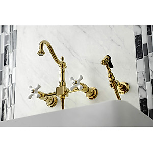 Kingston Brass KS1262PXBS Heritage Wall Mount Bridge Kitchen Faucet with Brass Sprayer, 6-9/16", Oil Rubbed Bronze