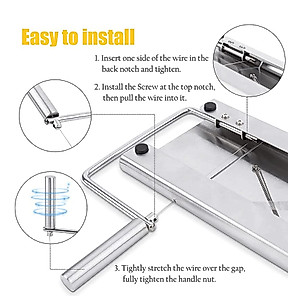 LinaLife Cheese Slicer Blade Wire Cutter Cake Board Butter Slicer Tool Stainless Steel Cheese Slicers for Block Cheese Heavy Duty, Stainless Steel Cheese Slicer with 5 Replacement Wires