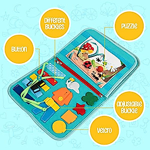Montessori Busy Board for Toddlers with Buckles, Shoe Laces, Buttons, Zippers, Numbers & More - Sensory Board to Keep Kids Busy During Plane & Car Travel or in Waiting Rooms 001