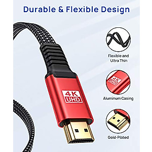 JSAUX 4K HDMI Cable 15ft, Flat Slim HDMI 2.0 Cable High Speed 18Gbps HDMI to HDMI Cord Support 3D, 4K@60Hz, 2160P, HD 1080P, Audio Return(ARC) Ethernet Compatible with UHD TV, Playstation PS4 PS3-Red