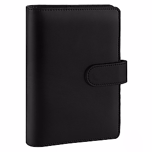 Antner A6 PU Leather Notebook Binder Refillable 6 Ring Budget Binder for A6 Filler Paper, Loose Leaf Personal Planner Binder Cover with Magnetic Buckle Closure, Black