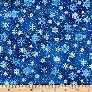 Elizabeth Studio Landscape Medley Snowflakes Royal, Fabric by the Yard