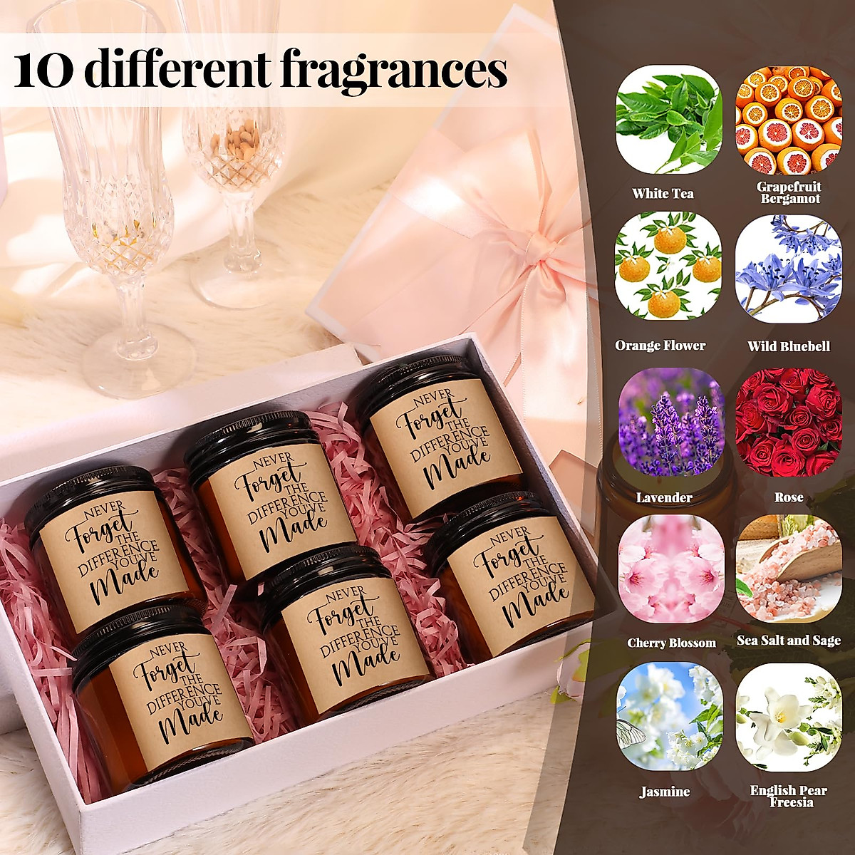 Fumete 10 Pcs Never Forget The Difference You Make Candles Inspirational 3.5 oz Retirement Candle Gifts Thank You Gifts Employee Appreciation Gifts for Women Coworkers Teacher Nurse(Brown)