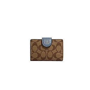 Coach Signature Medium Corner Zip Wallet in Coated Canvas Khaki Marble Blue