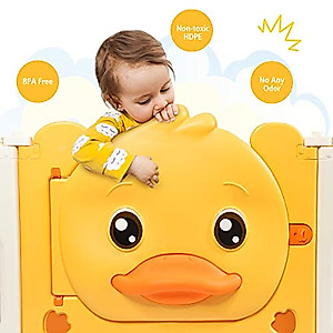 HONEY JOY Baby Play Yard, 12 Panel Psyduck Foldable Baby Gate Playpen, Anti-Slip Rubber Base & Suction, Indoor Safety Baby Fence for The House, Extra Large Anti-Fall Play Pen for Toddler