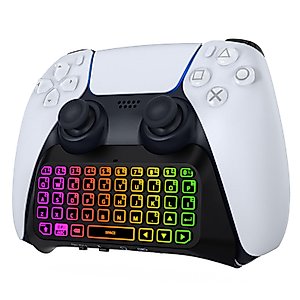 MoKo Keyboard for PS5 Controller with Green Backlight, Bluetooth Wireless Mini Keypad Chatpad for PlayStation 5, Built-in Speaker & 3.5mm Audio Jack for PS5 Controller Accessories, Gray