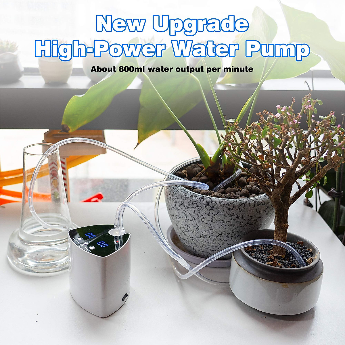 Hourleey Automatic Watering System Drip Irrigation Kit, Self Watering System with 30-Day Adjustalbe Programmable Water Timer USB Power Supply, Micro Vacation Watering Device for Indoor Potted Plants