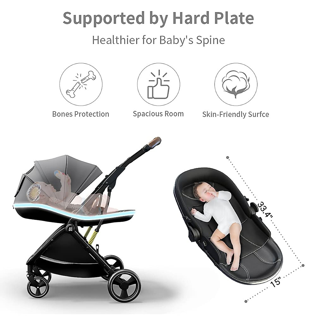 Coballe Lightweight Foldable Baby Stroller: 2 in 1 Infant & Toddler Pram Stoller in High Landscape with Convertible Reversible Bassinet | Pushchair with Adjustable Backrest Anti Shock(Gray)