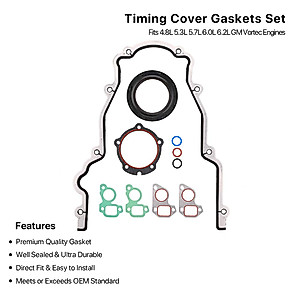 Timing Cover Gasket Set - Compatible with 4.8L 5.3L 5.7L 6.0L 6.2L Chevy Silverado, Suburban, Tahoe, GMC Sierra, Yukon, Savana, Cadillac Escalade - Replace 12633904 TCS45993