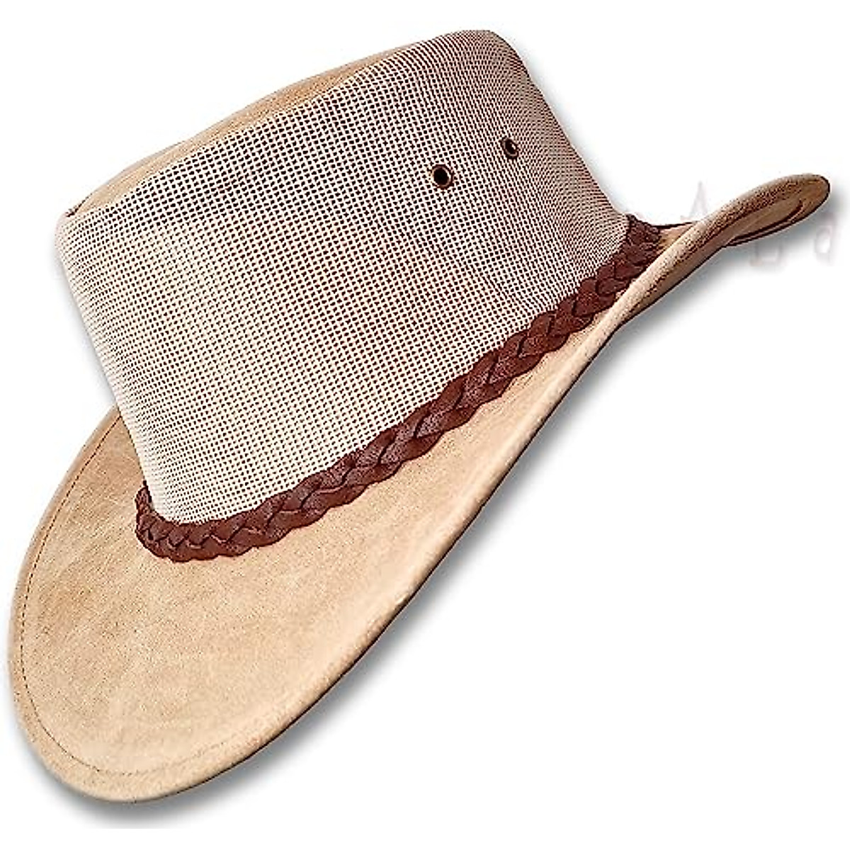 Oztrala~ Suede Leather Breezer Mesh Hat JACARU Cowboy Australian Mens Outback Golf SB 1019 US Sand