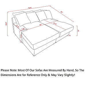 NDPQN Oversized Luxe Double Chaise Sleeper Sofa, Comfortable Cloud Couch Soft Fluffy Corduroy Upholstery with Square Armrests & Removable Back Cushioned for Living Room Bedroom (Grey, 74.8 inch)