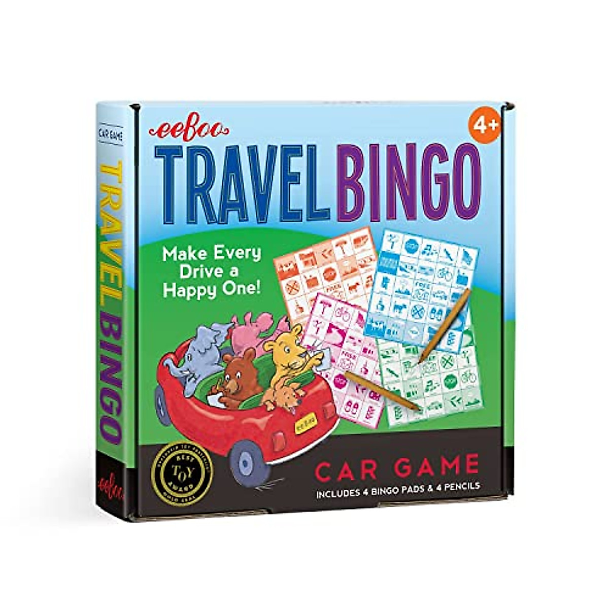 eeBoo: Travel Bingo Game, Make Every Drive a Happy One! Car Game, Includes 4 Bingo Pads & 4 Pencils, Develops Observational Skills, Patience, and Simple Logic, for 1 to 4 Players