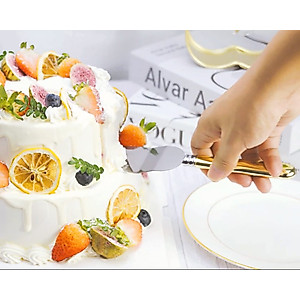 VARLKA Wedding Cake Knife and Server Set, Cake Cutting Set for Wedding, Personalized Stainless Steel Blade and ABS Gold Plated Handle Cake Cutter & Pie Server Set for Birthdays, Anniversary, Parties