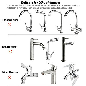 Kitchen Faucet Head Replacement, 360° Faucet Extender 3 Mode Adjustable Kitchen Faucet Spray Universal Aluminum Adapter Anti -Splash Kitchen Sink Accessories
