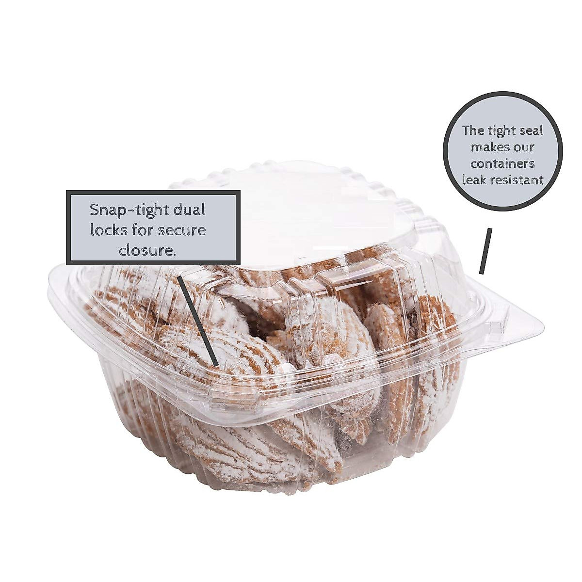 Smygoods Dessert Containers, (Pack of 50-6x6x3) Disposable Plastic Clamshell Food Containers, Clear Hinged Food Container